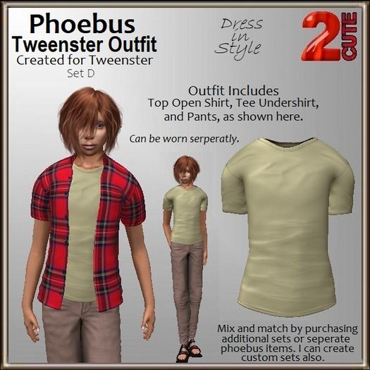 Second Life Marketplace - Phoebus Tweenster Outfit [2cute] Set D